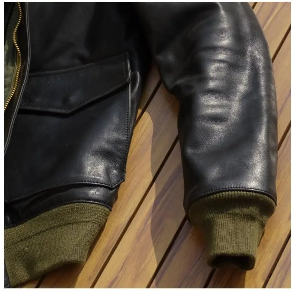 Type A2 Leather Flight Jacket Olive Lining