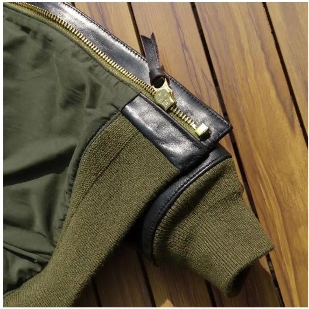 Type A2 Leather Flight Jacket Olive Lining
