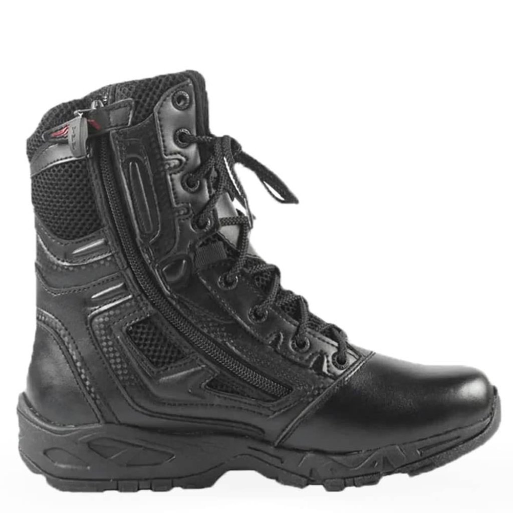 Lace Up Leather Combat Boots With Zipper