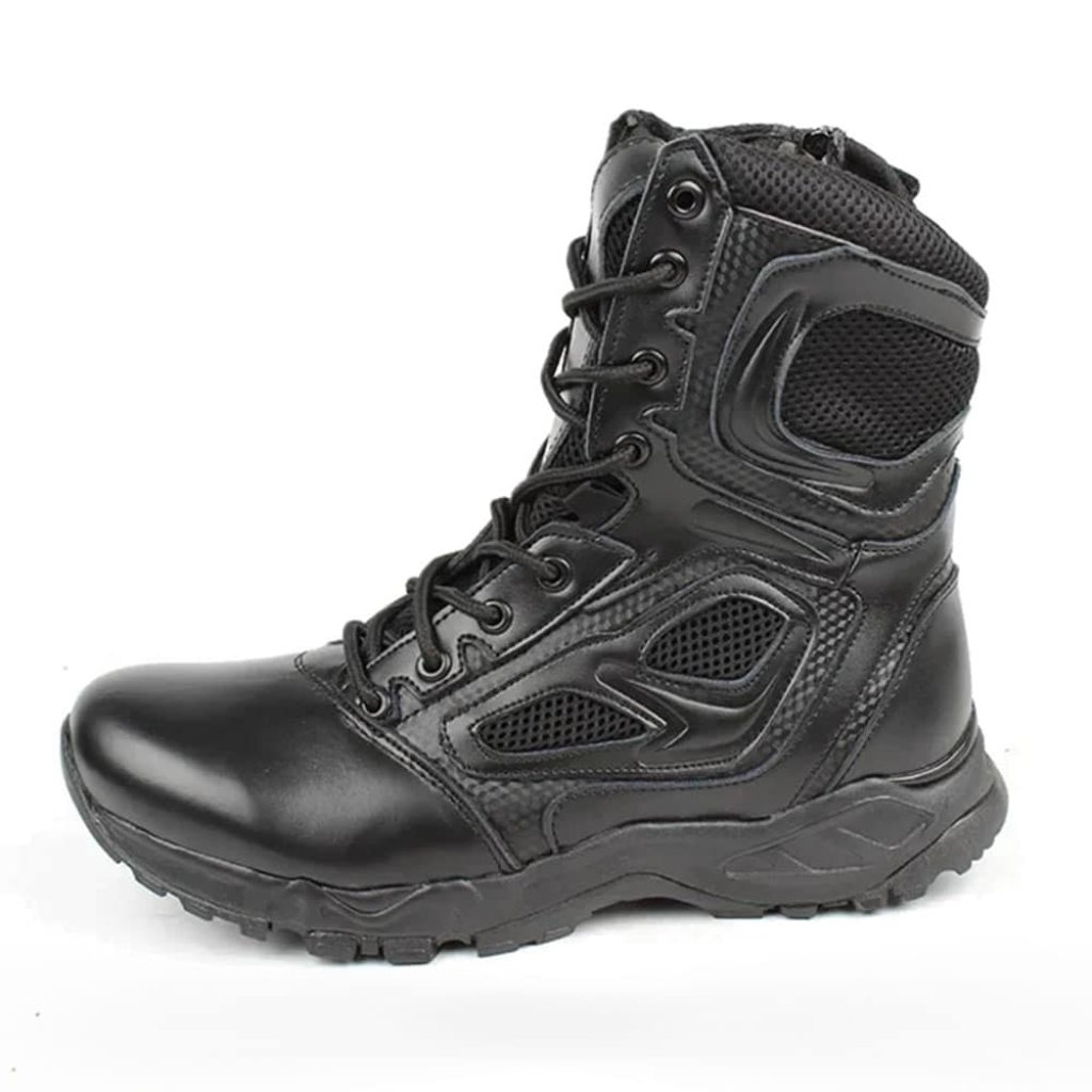 Lace Up Leather Combat Boots With Zipper