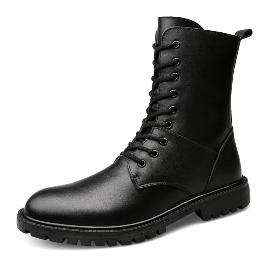 Leather Combat Boots With Zipper