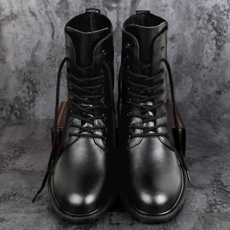 Leather Combat Boots With Zipper